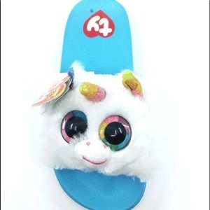 TY Beanie Boo | Shoes | Nwt Beanie Boo Girls Blue Fluffy Unicorn Slides ...